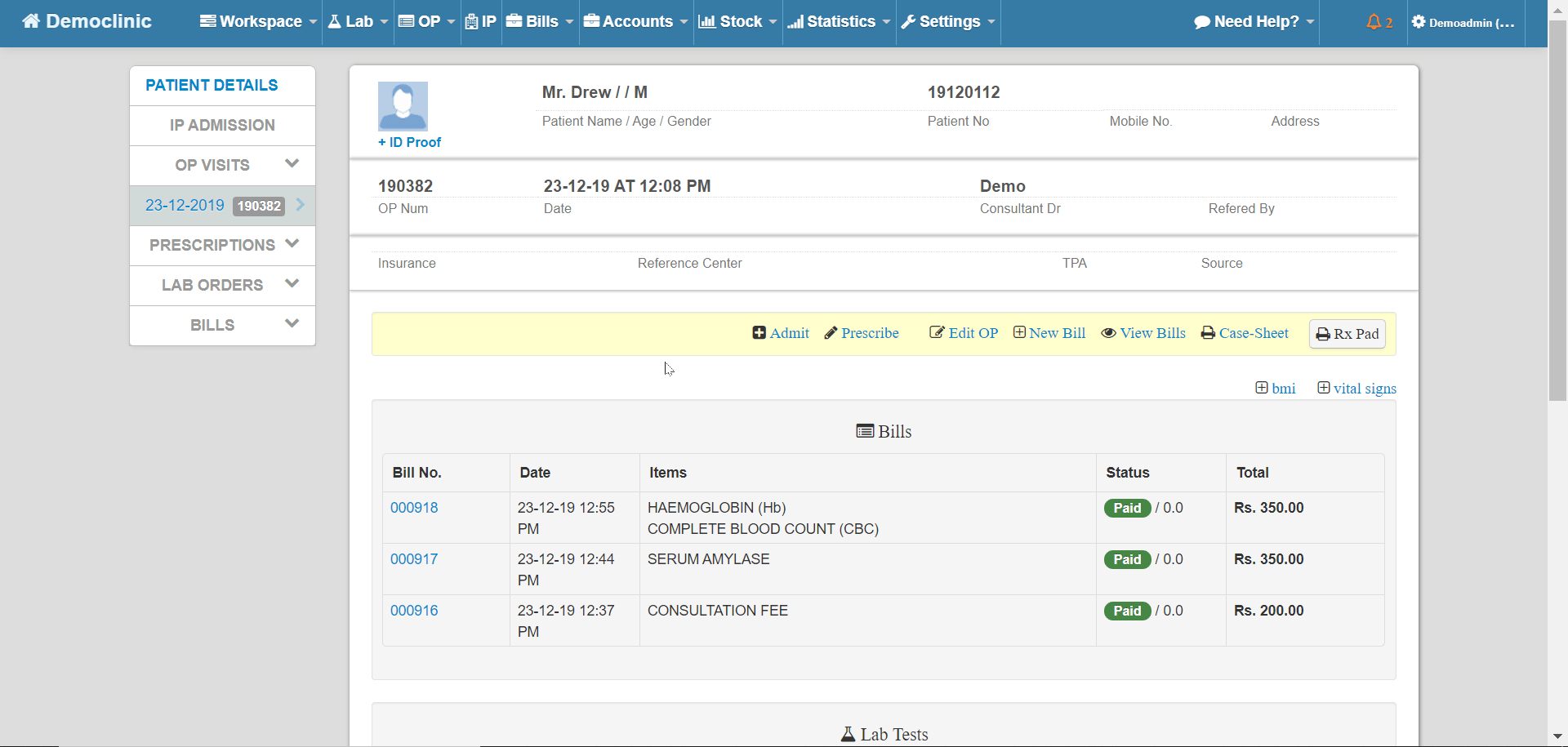 Moving OutPatient To InPatient AyusLab Service Connect